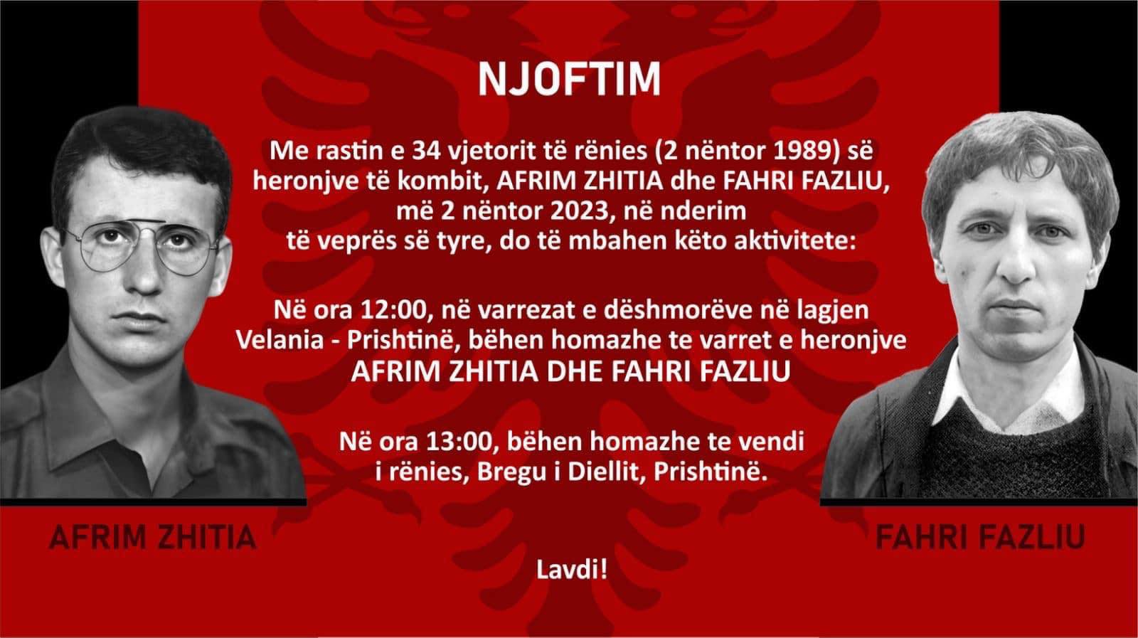 Me rastin e 34-vjetorit të rënies heroike së heronjve të kombit Afrim ...