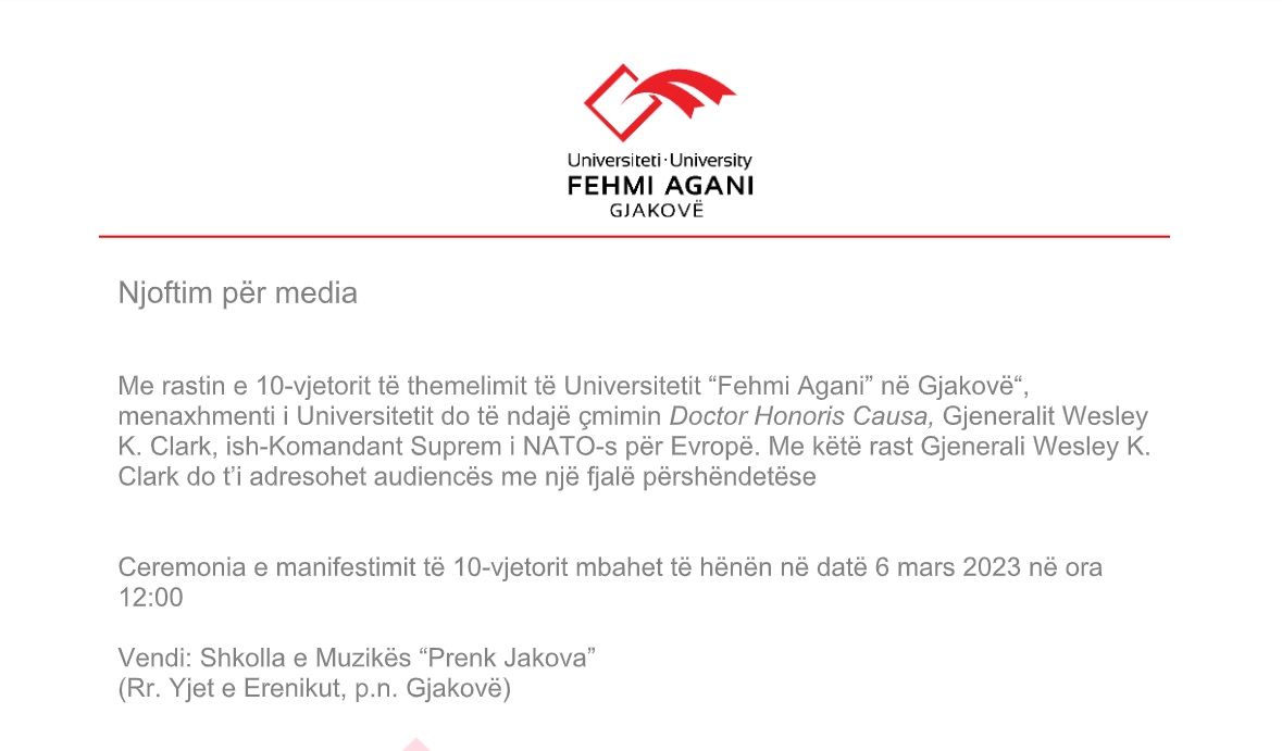 Në 10-vjetorin e themelimit Universiteti “Fehmi Agani” në Gjakovë, i ...