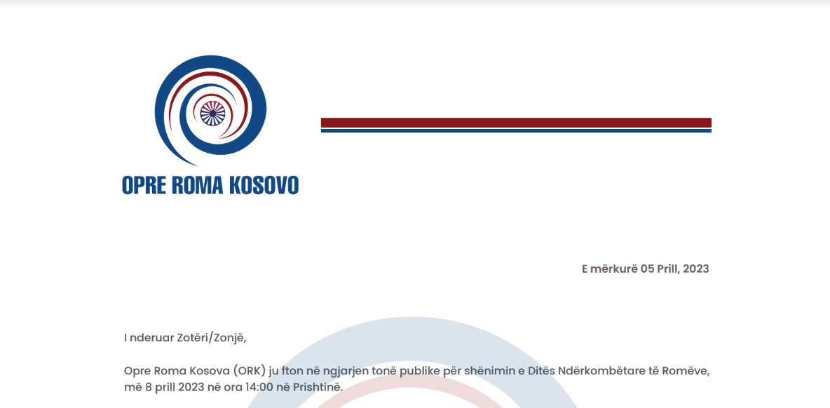Opre Roma Kosova, më 8 prill 2023 në orën 14:00 në Prishtinë, shënon ...